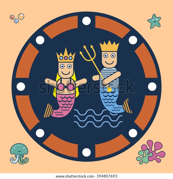 Cartoon Neptune Mermaid Stock Vector (Royalty Free) 394807693 ...