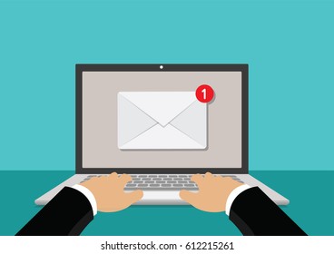 Cartoon New Message Email Computer Laptop 스톡 벡터(로열티 프리) 612215261 ...