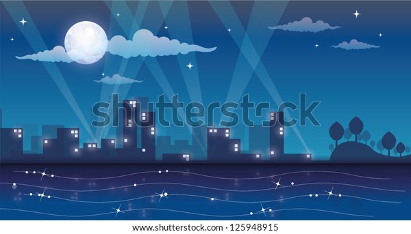 Cartoon Night Cityscape Stock Vector (Royalty Free) 125948915 ...