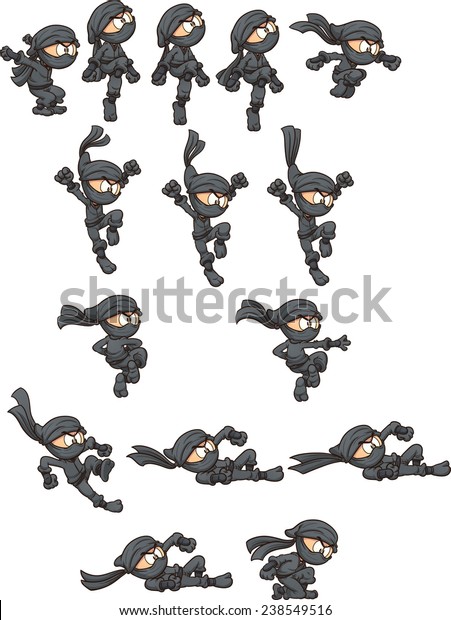Cartoon Ninja Ready Animation Jumpingfalling Throwing Stock Vector ...