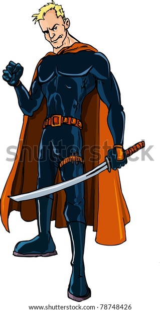 Cartoon Ninja Superhero Sword Isolated Stock Vector (Royalty Free ...