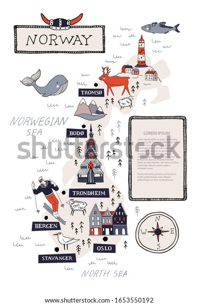 Cartoon Norway Vector Map Travel Scandinavia Stock Vector (Royalty Free ...