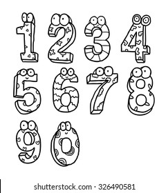 Vektor Stok Black White Cartoon Illustration Educational Numbers (Tanpa ...