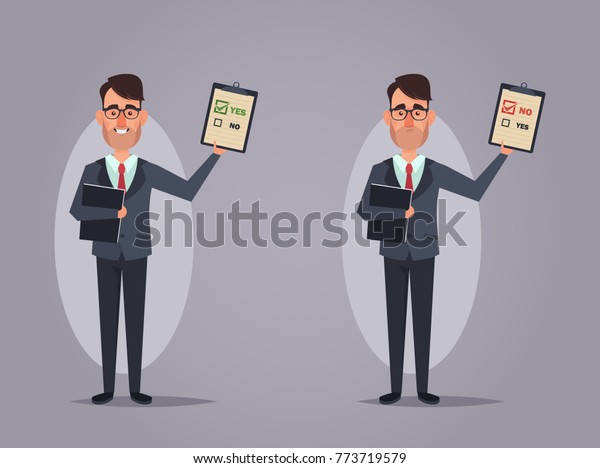 Cartoon Office Worker Holding Documents Approved Stock Vector (Royalty ...