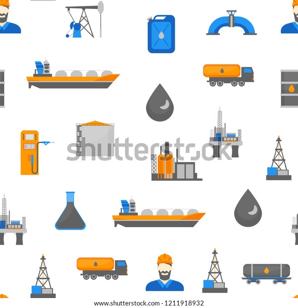 Cartoon Oil Petroleum Processing Seamless Pattern Stock Vector (Royalty ...