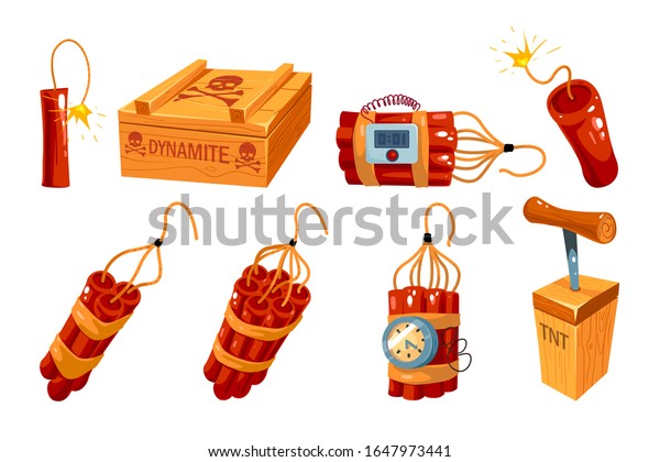 Cartoon Old Dynamite Icon Set Isolated Stock Vector (Royalty Free ...