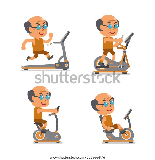 Cartoon Old Man Exercise Machines Stock Vector (Royalty Free) 358666976