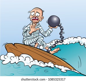 Cartoon Old Time Convict On Surfboard Stock Vector (Royalty Free ...
