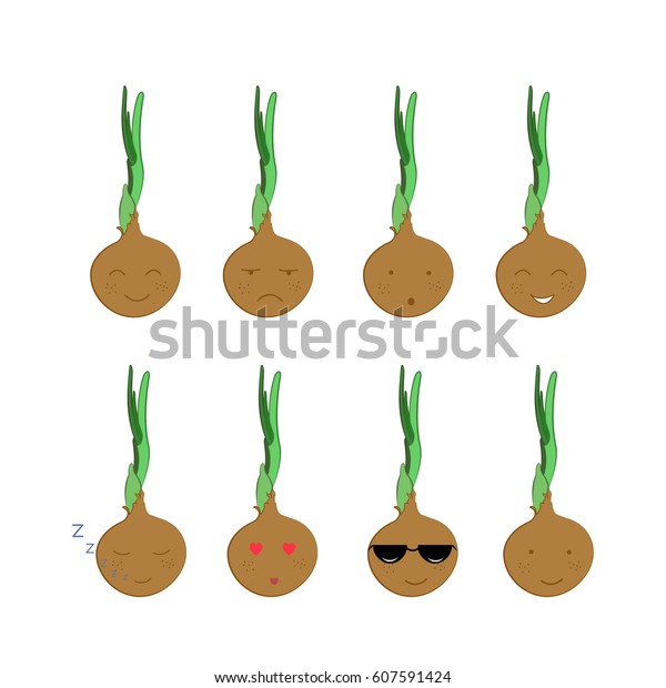 Cartoon Onion Set Emotions Stock Vector (Royalty Free) 607591424 ...