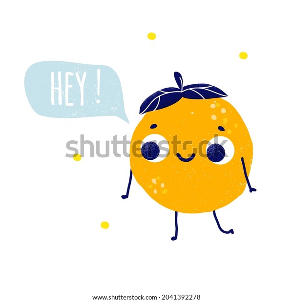 Cartoon Orange Saying Hello Funny Fruit Stock Vector (Royalty Free ...
