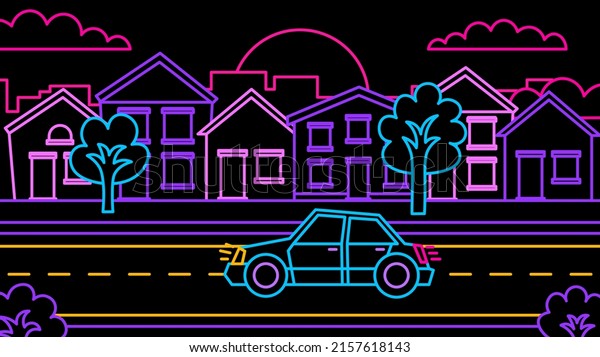 Cartoon Outline Car Driving Down Street Stock Vector (Royalty Free ...