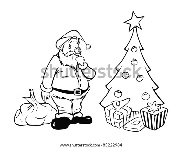 Cartoon Outline Vector Illustration Santa Christmas Stock Vector ...