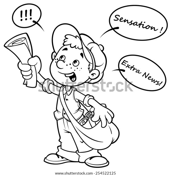 Cartoon Paper Boy Yelling Vector Outline Stock Vector (Royalty Free ...