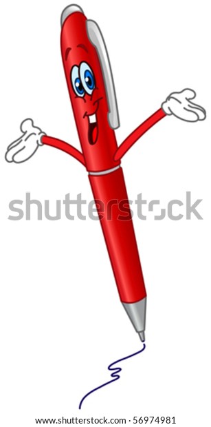 Cartoon Pen Raising His Hands Stock Vector (Royalty Free) 56974981
