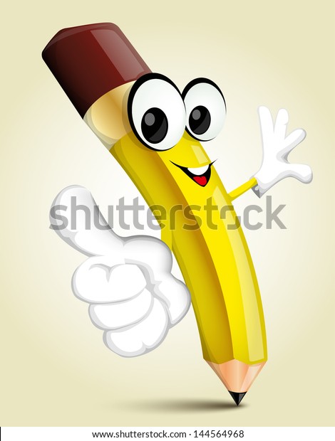 Cartoon Pencil Pointing His Finger Stock Vector (Royalty Free) 144564968