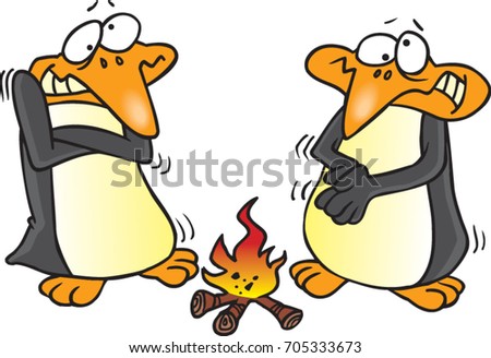 Cartoon Penguins Shivering While Trying Warm Stock Vector (Royalty Free ...