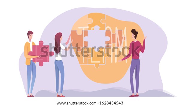 Cartoon People Characters Engaged Teamwork Teambuilding Stock Vector ...