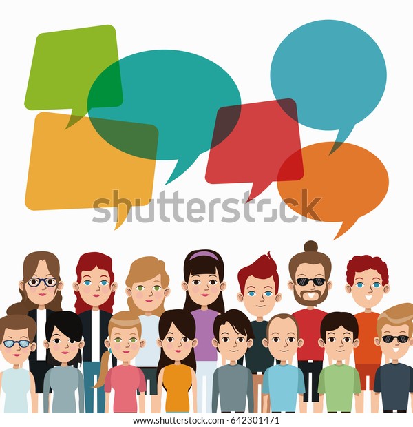 Cartoon People Community Talking Communication Bubble Stock Vector ...