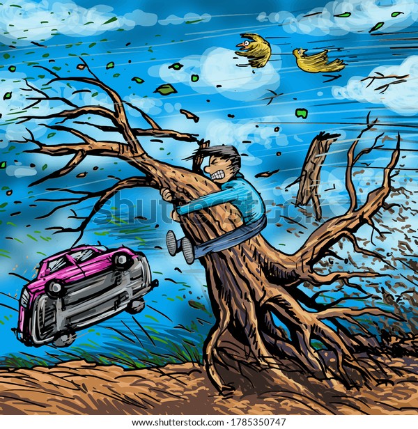 Cartoon People Danger Situation Strong Winds Stock Vector (Royalty Free ...