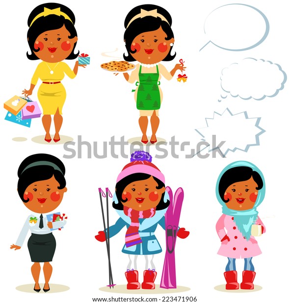 Cartoon People Set Winter Holidays Collection Stock Vector (Royalty ...