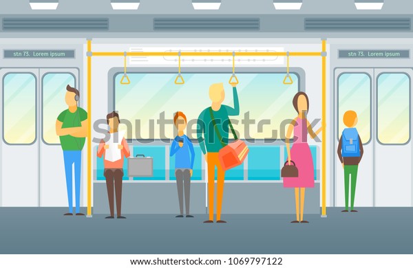 Cartoon People Subway Train Card Poster Stock Vector (Royalty Free ...
