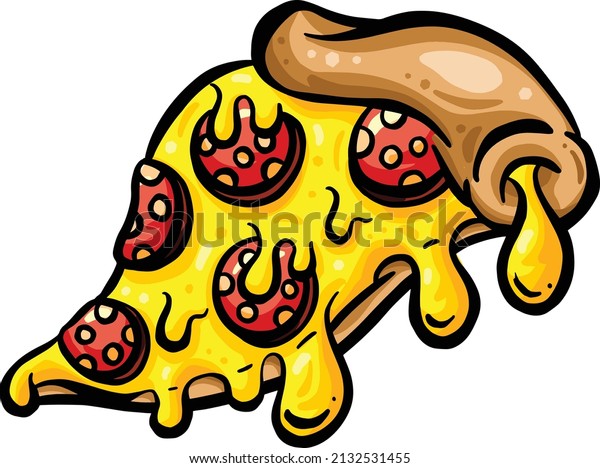 Cartoon Pepperoni Pizza Slice Illustration: เวกเตอร์สต็อก (ปลอดค่า ...