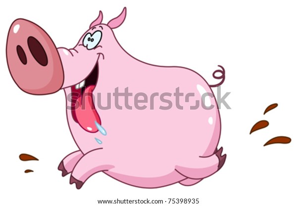 Cartoon Pig Running Stock Vector (Royalty Free) 75398935