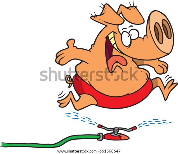Cartoon Pig Running Through Sprinkler Stock Vector (Royalty Free ...