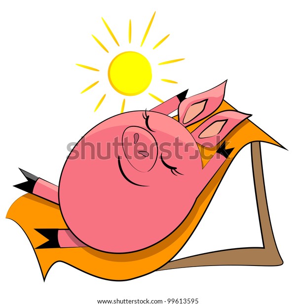 Cartoon Pig Sunbathing On Beach Summer Stock Vector (Royalty Free) 99613595