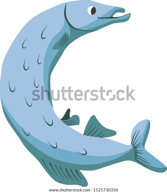 Cartoon Pike Fish Flat Vector Illustration: เวกเตอร์สต็อก (ปลอดค่า ...
