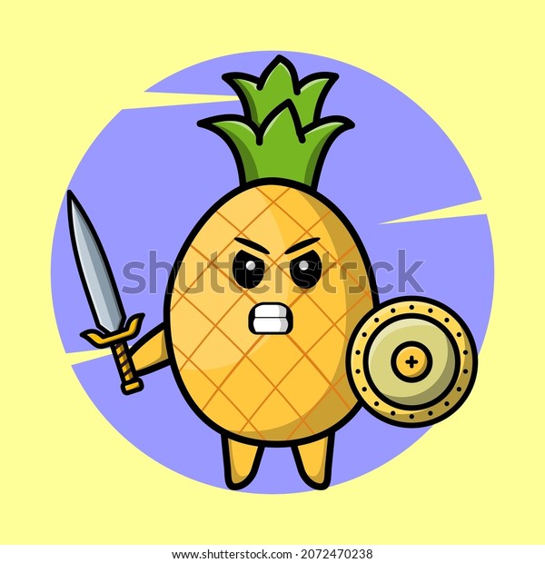 Cartoon Pineapple Mascot Holding Sword Shield Stock Vector (Royalty ...