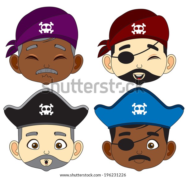 Cartoon Pirate Faces Vector Illustration Stock Vector (Royalty Free ...