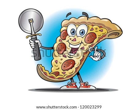 Cartoon Pizza Slice Holding Pizza Cutter Stock Vector (Royalty Free ...