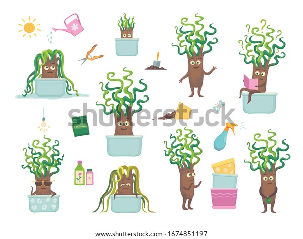 Cartoon Plant Character Different Poses Living Stock Vector (Royalty ...