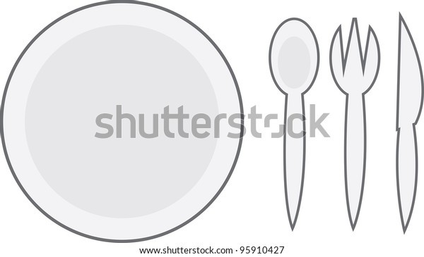 Cartoon Plate Spoon Fork Knife Stock Vector (Royalty Free) 95910427 ...