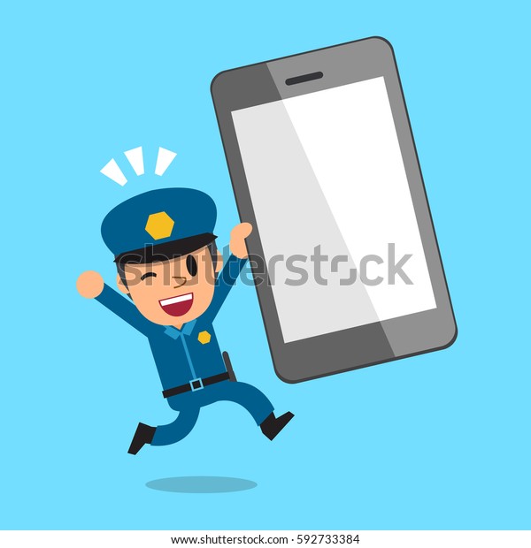 Cartoon Policeman Big Smartphone Stock Vector (Royalty Free) 592733384 ...