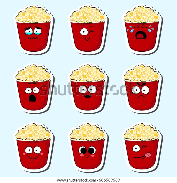 Cartoon Popcorn Cute Character Face Isolated Stock Vector (Royalty Free ...