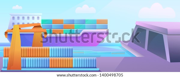 Cartoon Port Ship Loaded Docks Crane Stock Vector (Royalty Free ...