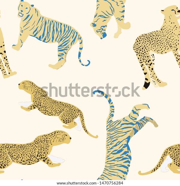 Cartoon Portrait Wildcat Pattern Print Design Stock Vector (Royalty ...
