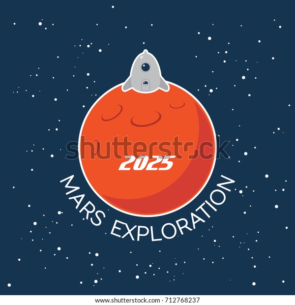 Cartoon Poster Mars Planet Landing Spaceship Stock Vector (Royalty Free ...