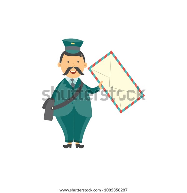 Cartoon Postman Cheerful Character Standing Smiling Stock Vector ...
