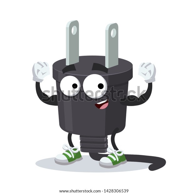 Cartoon Power Plug Type Mascot Shows Stock Vector (Royalty Free ...