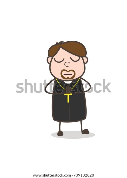 Cartoon Priest Doing Prayer Meditation Vector Stock Vector (Royalty ...