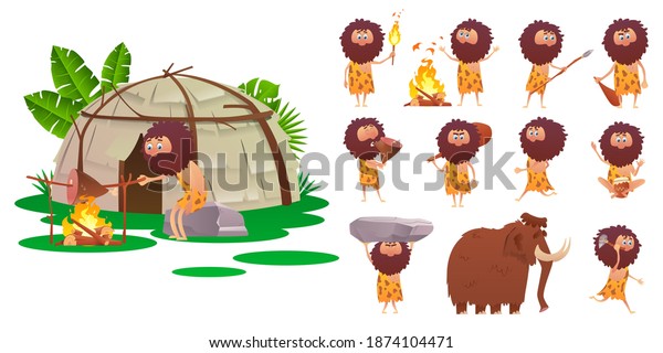 Cartoon Primitive People Stone Age Isometric 库存矢量图（免版税）1874104471 ...
