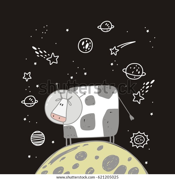 Cartoon Print Space Cow Stock Vector (Royalty Free) 621205025 ...