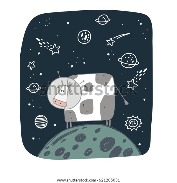 Cartoon Print Space Cow Stock Vector (Royalty Free) 621205031 ...