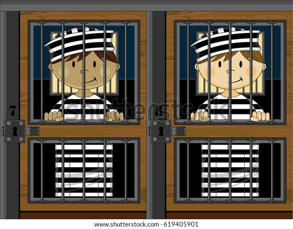 Cartoon Prisoner Jail Cel: vector de stock (libre de regalías ...