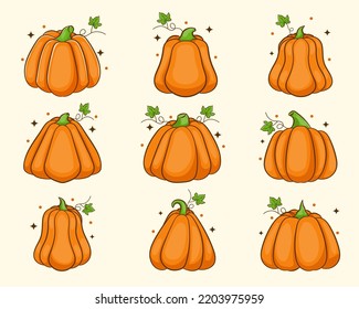 Cartoon Pumpkins Halloween Squash Fall Harvest Stock Vector (Royalty ...