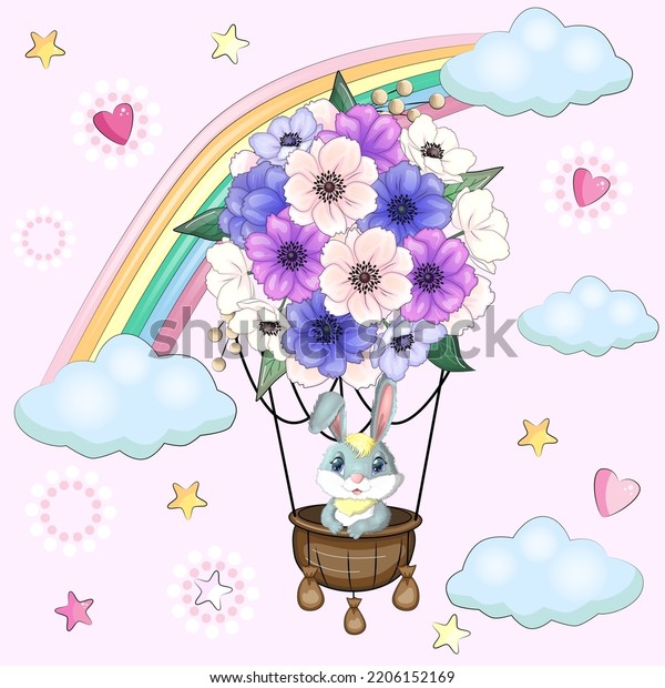 Cartoon Rabbit Hare Flies Balloon Made Stock Vector (Royalty Free ...