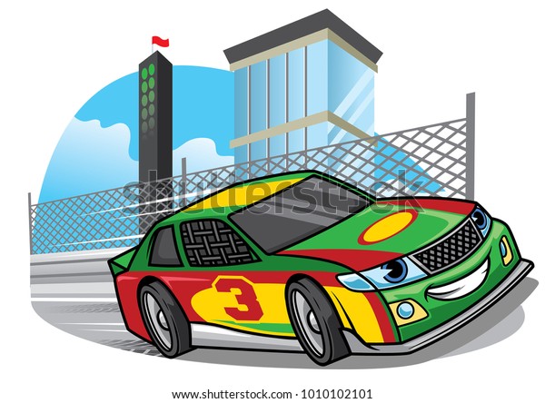 Cartoon Racing Car Running Fast On Stock Vector (Royalty Free ...